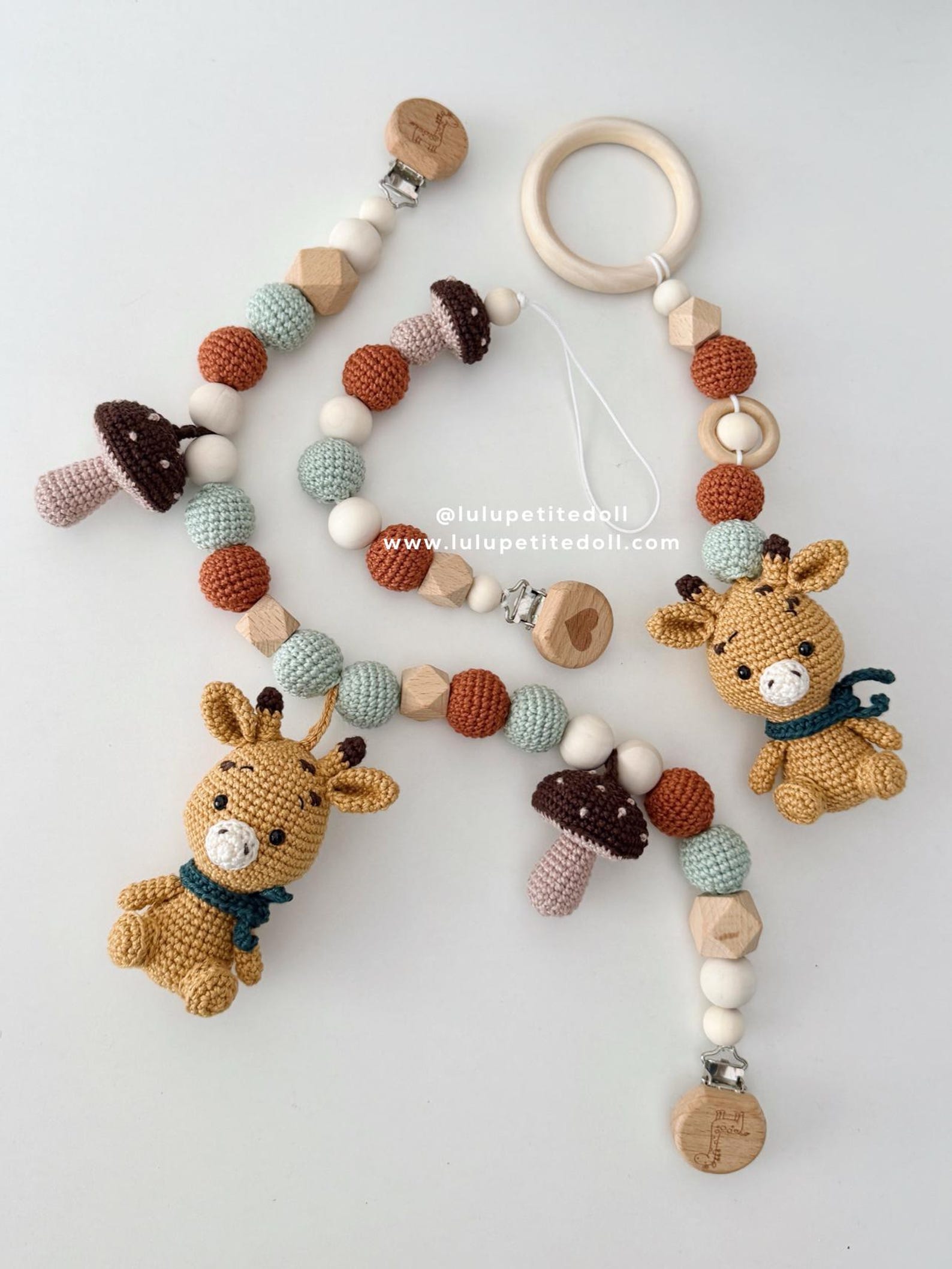 Finished Product: the Giraffe Stroller Clip Set, Pacifier Clip, Baby ...