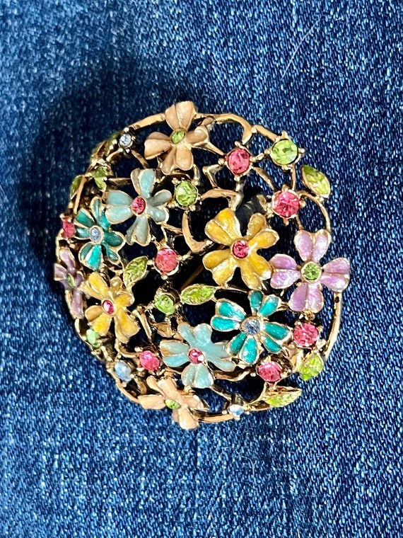 Vintage Monet Pastel Enamel and Rhinestone Brooch - Etsy