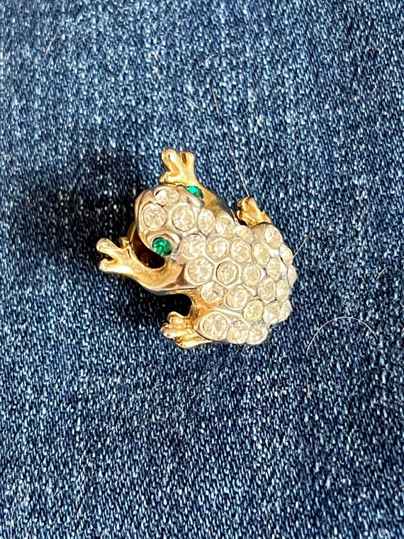 Rhinestone Frog Tac Pin-with Green Eyes - Etsy