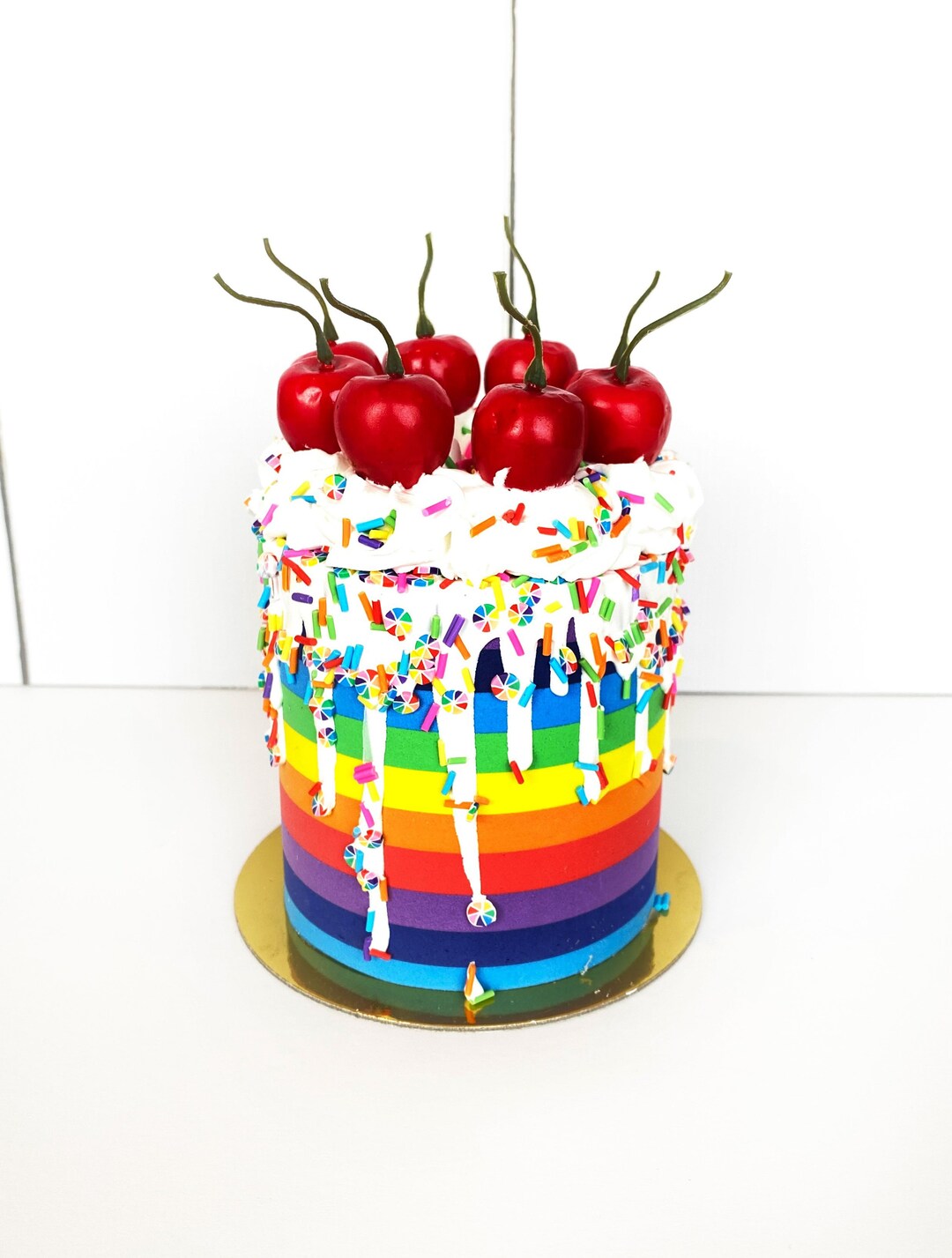 Faux Rainbow Cake, Brightly Colored Cake, Fake Fondant Cake, Faux Cake ...
