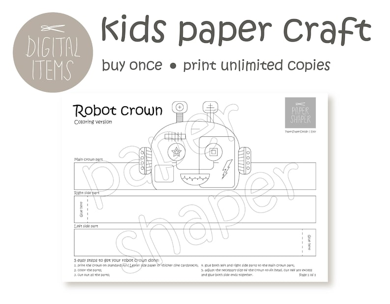 Printable Robot Paper Crown Awesome DIY Party Decor Cute Robot Birthday ...