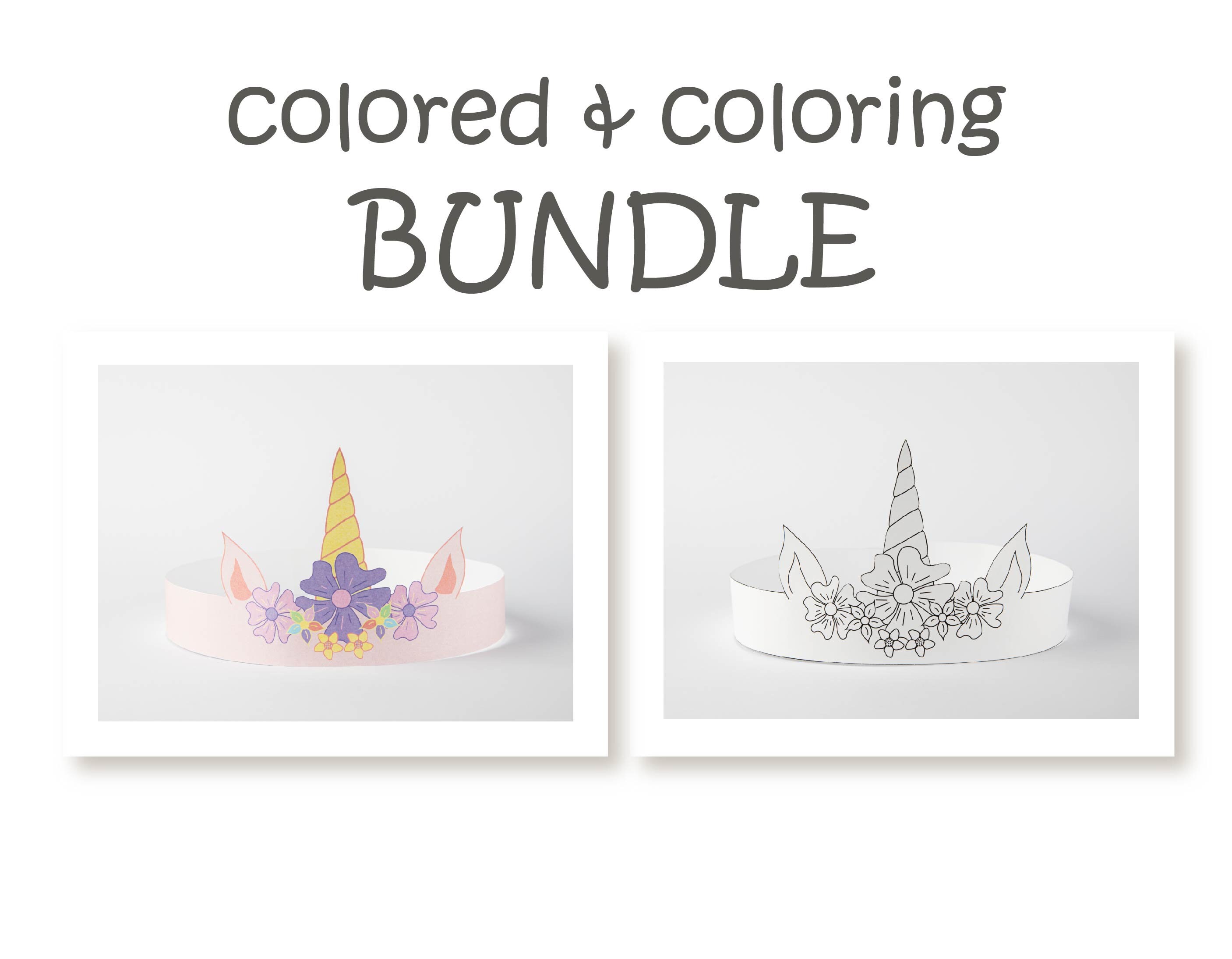Printable Unicorn Paper Crown Colored & Coloring Pattern Fun Kids Paper ...