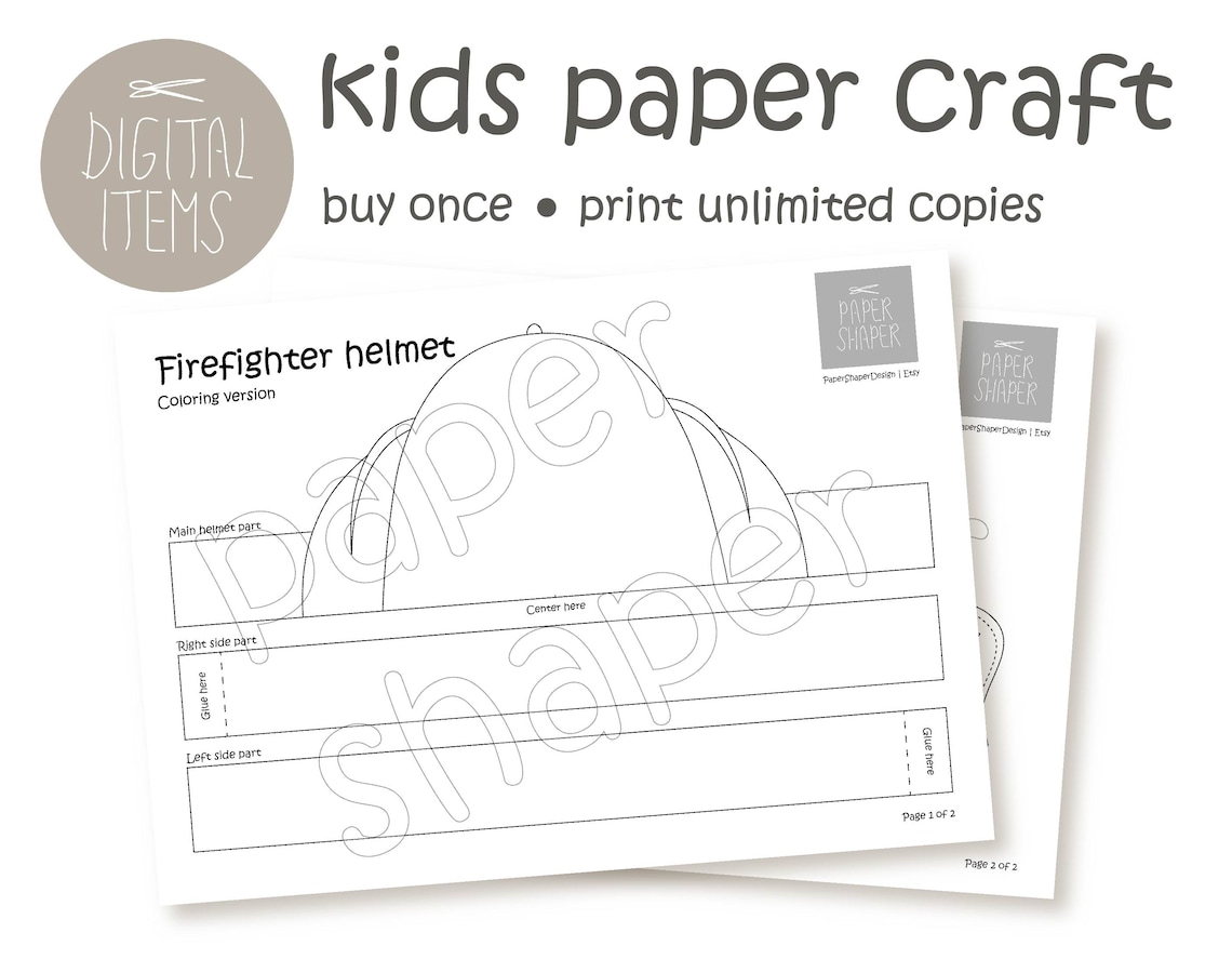 Printable Coloring Firefighter Paper Helmet Fun Kids Craft Pdf Template ...