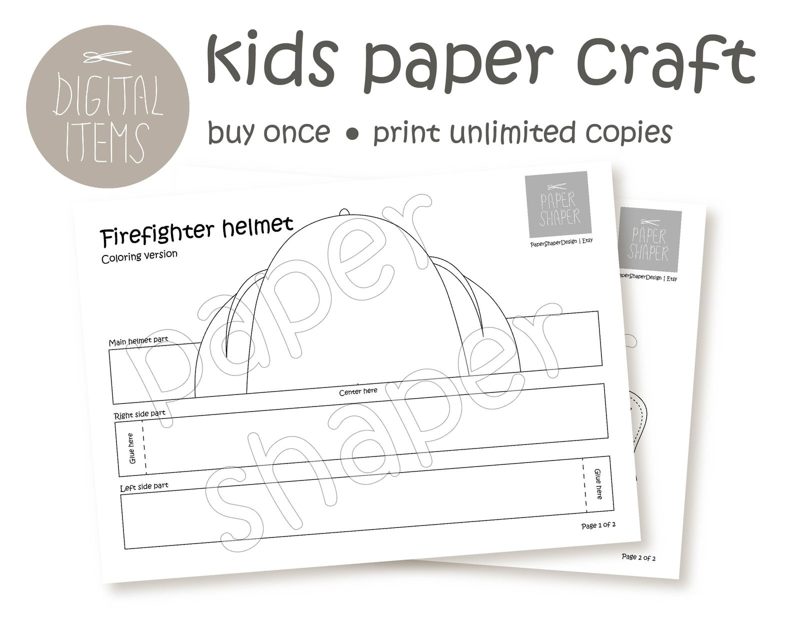 Printable Coloring Firefighter Paper Helmet Fun Kids Craft Pdf Template ...