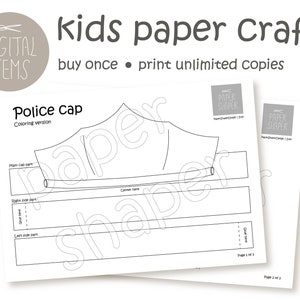 Printable Coloring Police Paper Cap Fun Kids Craft Pdf Template Instant ...