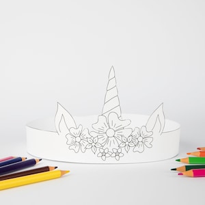 Printable Unicorn Paper Crown Party Coloring Kids Craft Awesome DIY ...