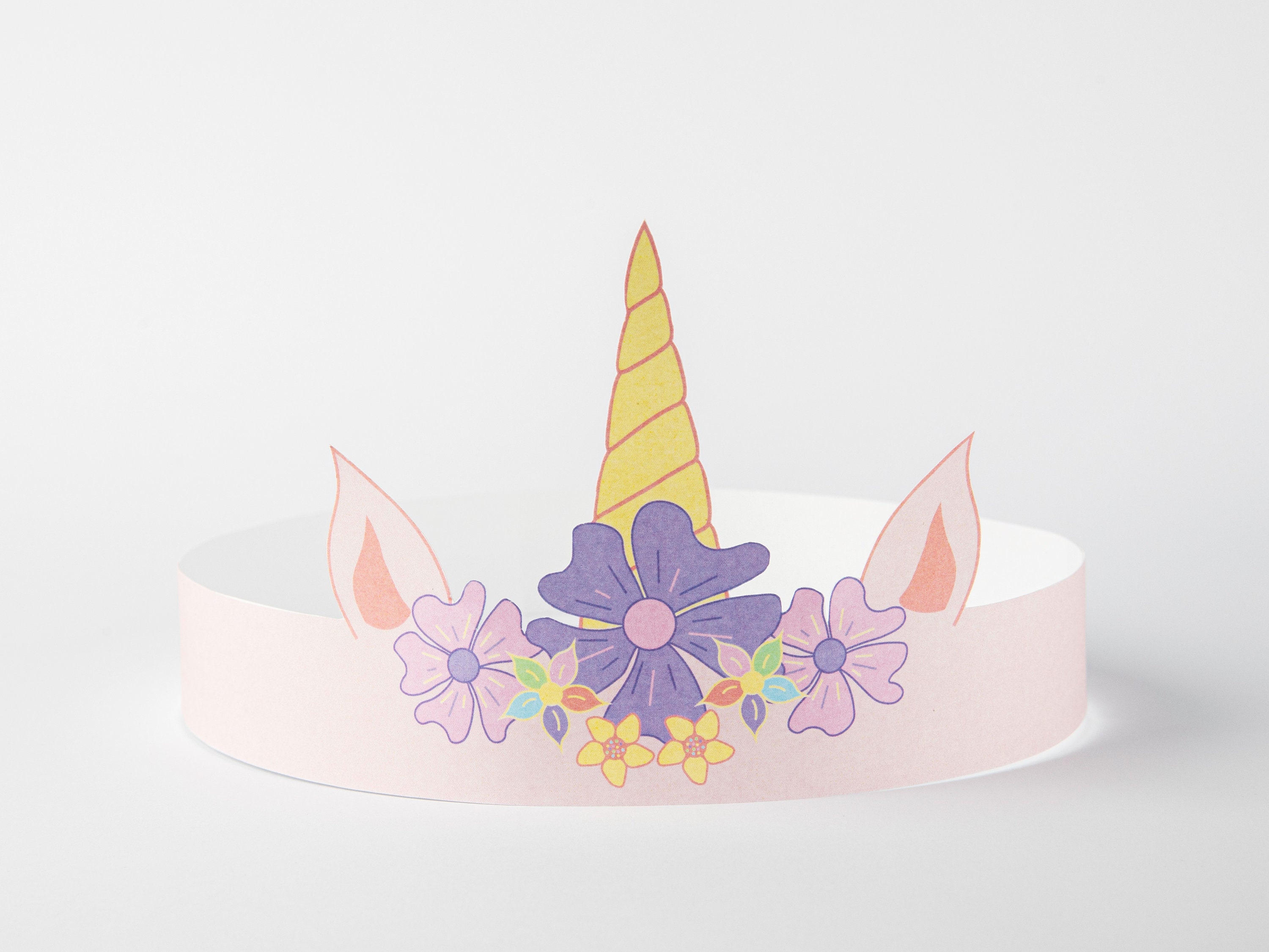 Printable Unicorn Paper Crown Colored Pdf Kids Party Favor Pink Yellow ...