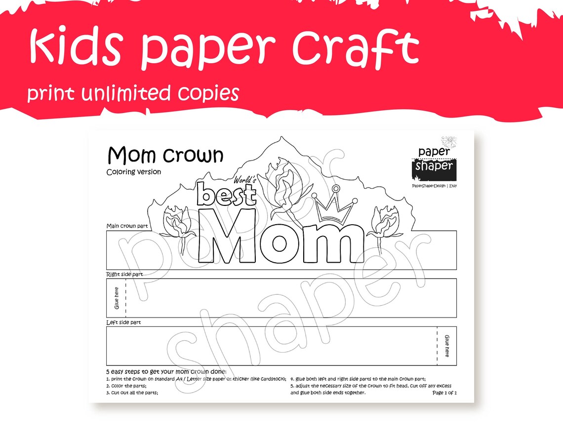 Printable Worlds Best Mom Paper Crown Warm Greetings on | Etsy