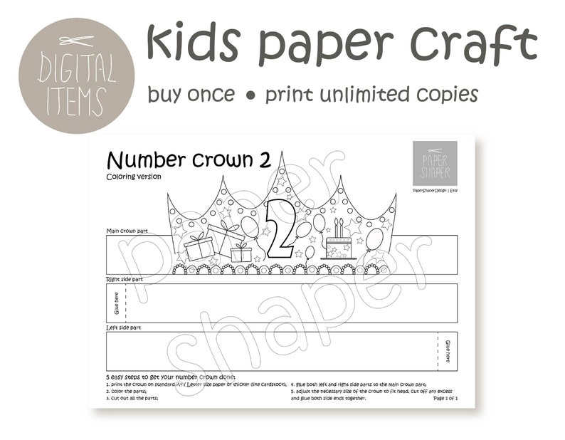 Printable Birthday Number Paper Crown 2nd B-day Coloring Pdf Template ...
