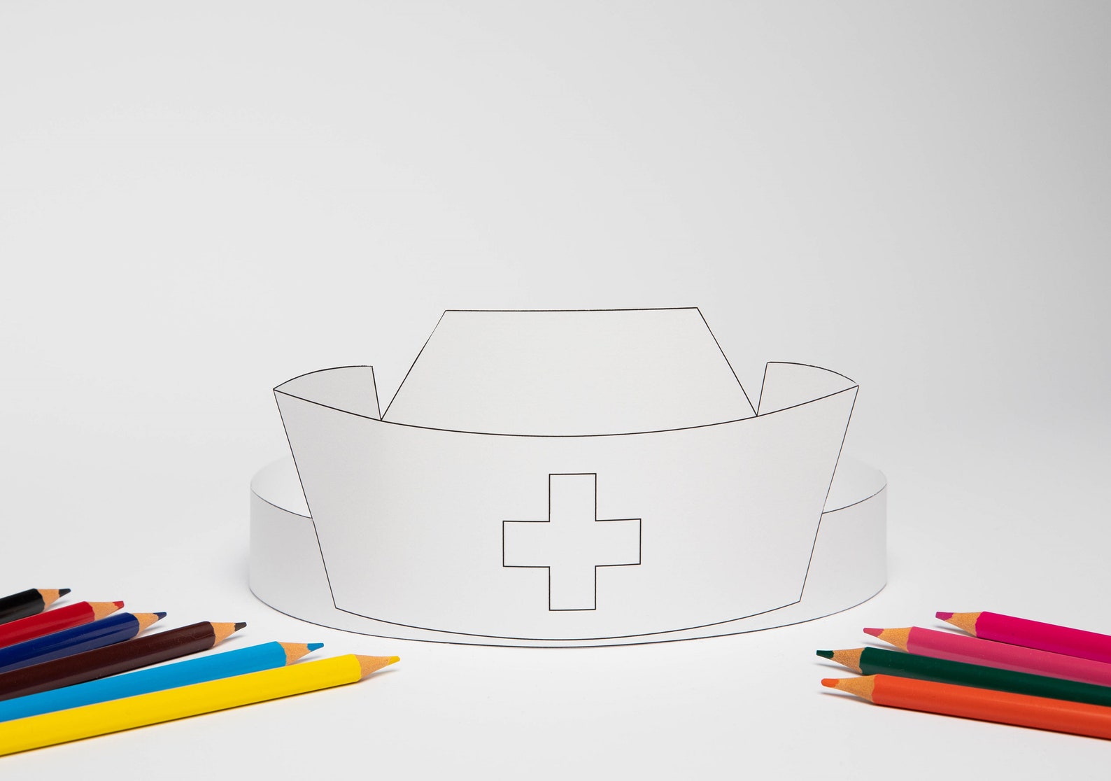 Printable Coloring Nurse Paper Hat Kids Party Craft Pdf Doctor Costume ...