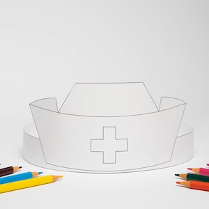 Printable Coloring Nurse Paper Hat Kids Party Craft Pdf Doctor Costume ...