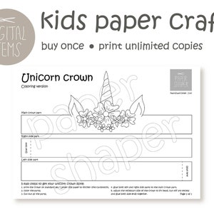 Printable Unicorn Paper Crown Party Coloring Kids Craft Awesome DIY ...