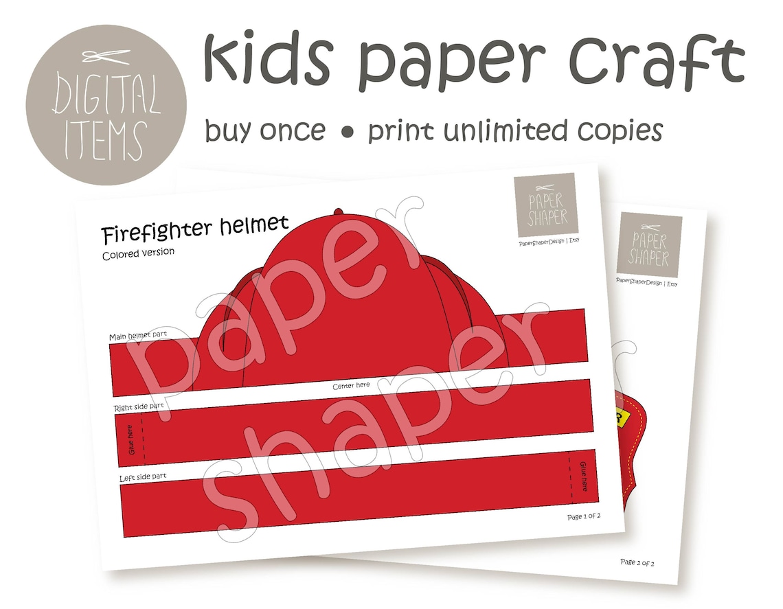 Printable Colored Firefighter Paper Helmet Kids Craft Activity Pdf ...