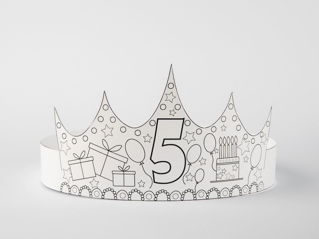 Printable Birthday Number Paper Crown 5th Birthday Decoration Coloring ...