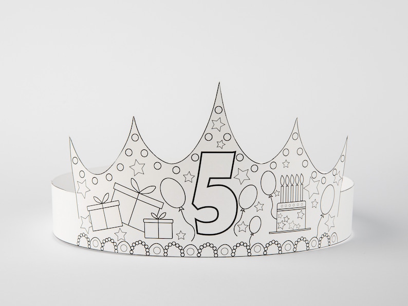 Printable Birthday Number Paper Crown 5th Birthday Decoration Coloring ...