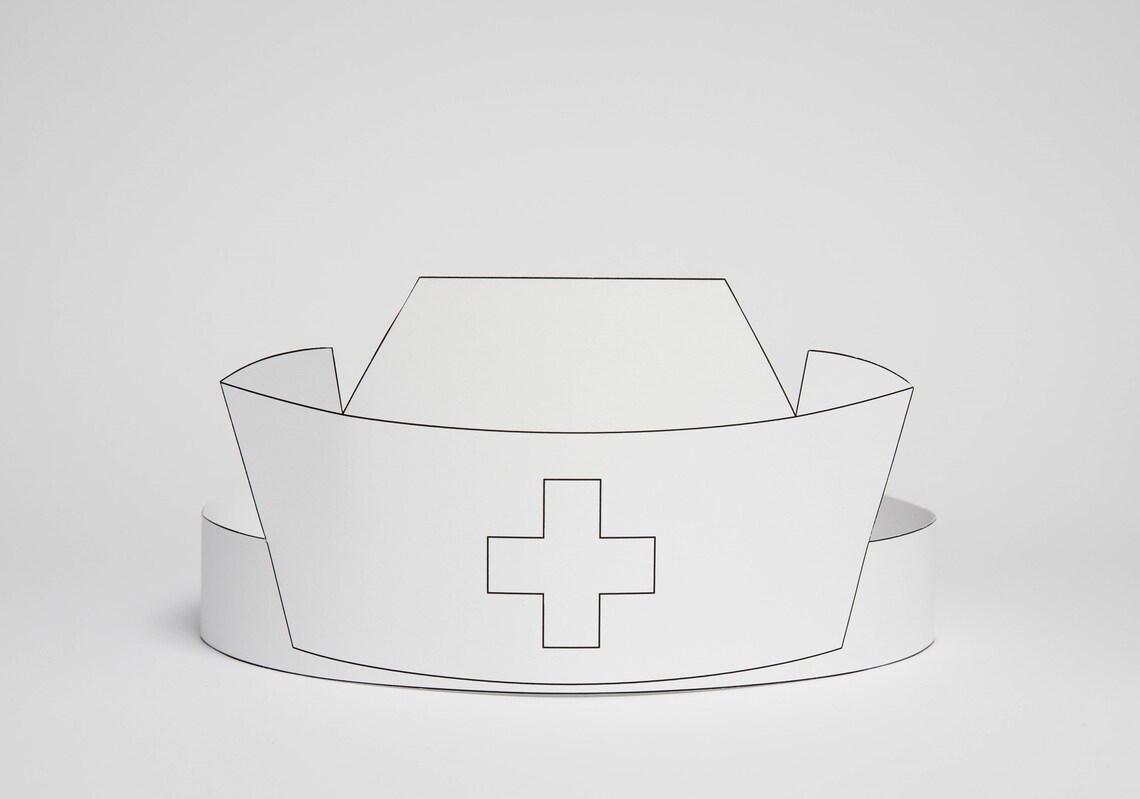 Printable Coloring Nurse Paper Hat Kids Party Craft Pdf Doctor Costume ...