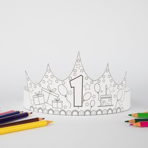 Printable Birthday Number Paper Crown 1st Birthday Coloring Pattern ...