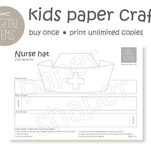 Printable Coloring Nurse Paper Hat Kids Party Craft Pdf Doctor Costume ...