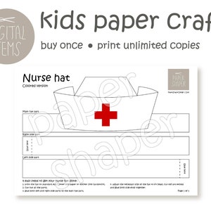 Printable Colored Nurse Paper Hat Kids Party Craft Doctor Costume Pdf ...
