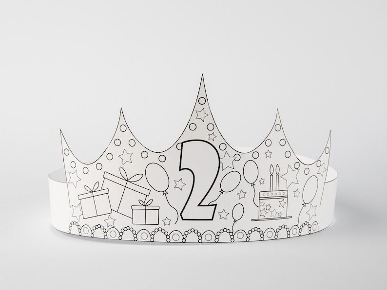 Printable Birthday Number Paper Crown 2nd B-day Coloring Pdf Template ...