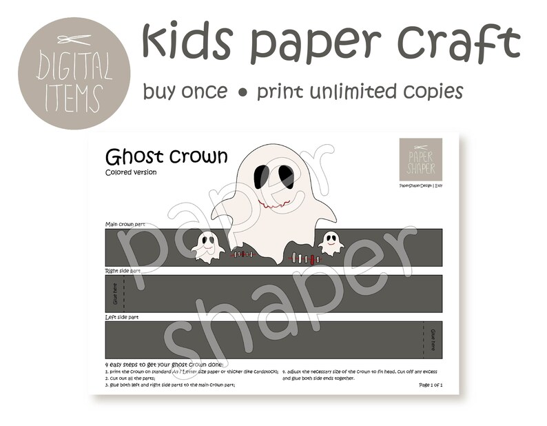 Printable Colored Ghost Paper Crown Halloween Costume Kids Craft Pdf ...
