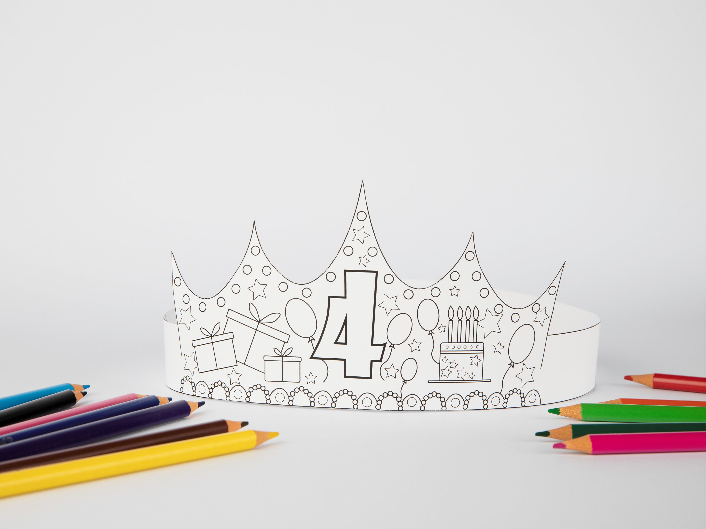 Printable Birthday Number Paper Crown 4th Birthday Coloring File Party ...