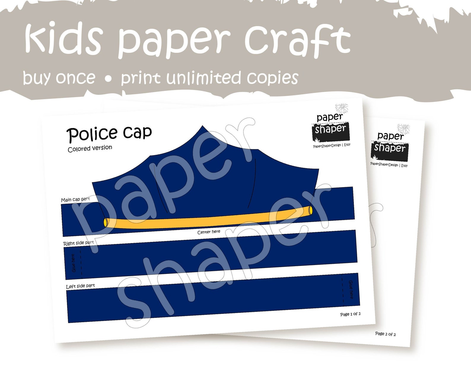 Printable Police Paper Cap Colored Fun Kids Craft Pdf Instant - Etsy