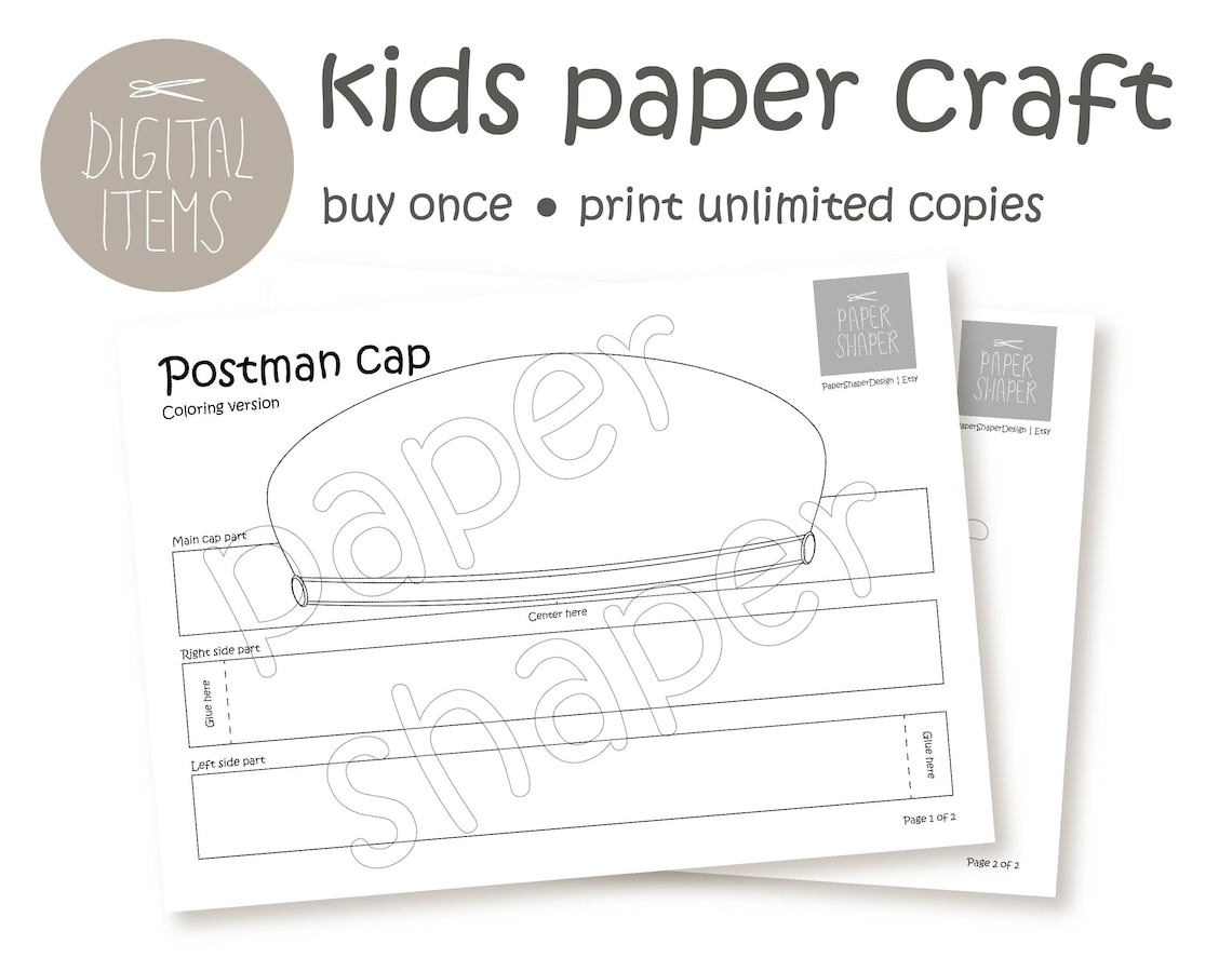 Printable Coloring Postman Paper Cap Pdf Template Digital Download Fun ...
