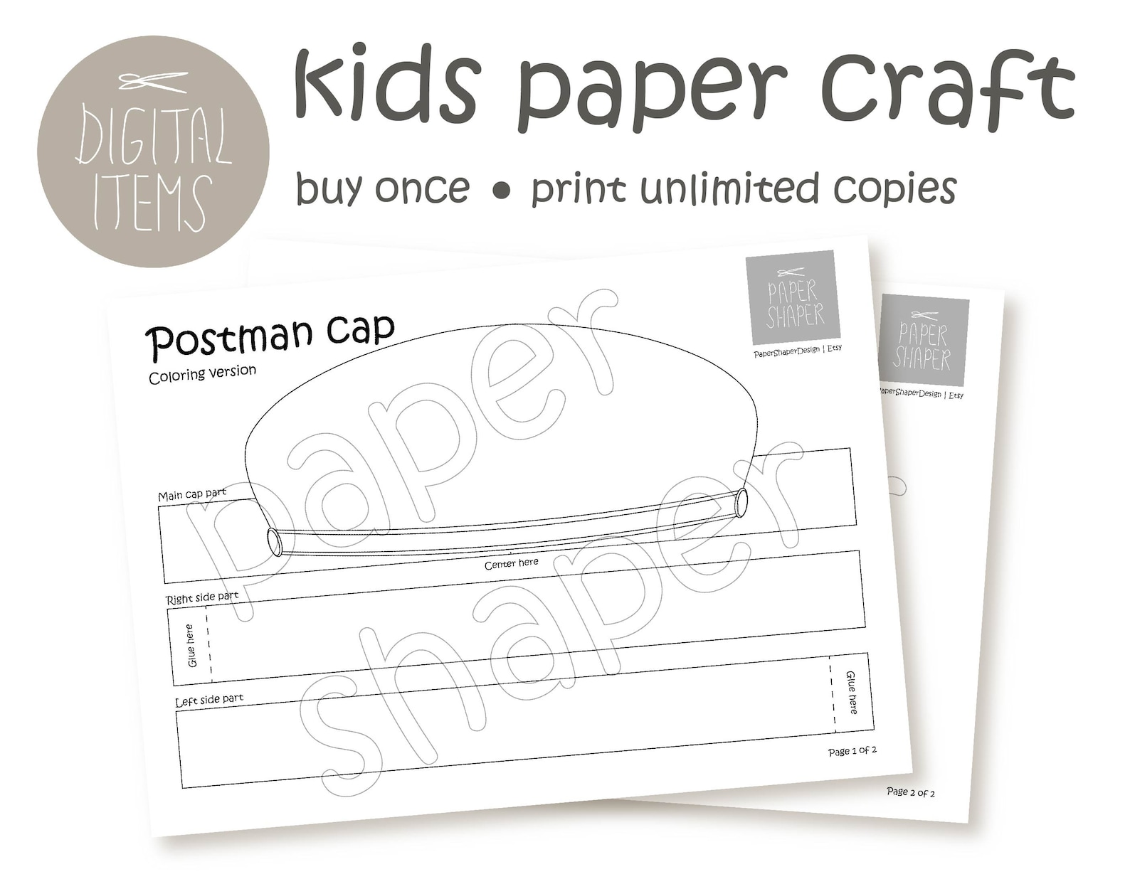Printable Coloring Postman Paper Cap Pdf Template Digital Download Fun ...