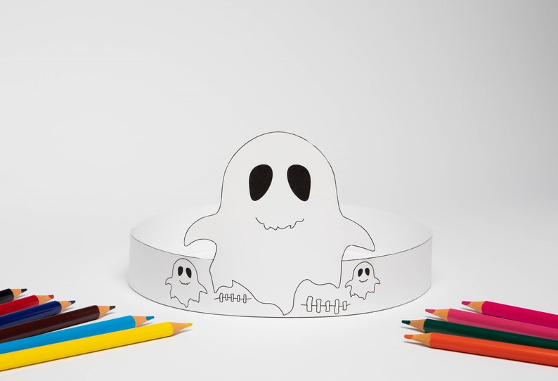 Printable Coloring Ghost Paper Crown Halloween Kids Craft Pdf Template ...