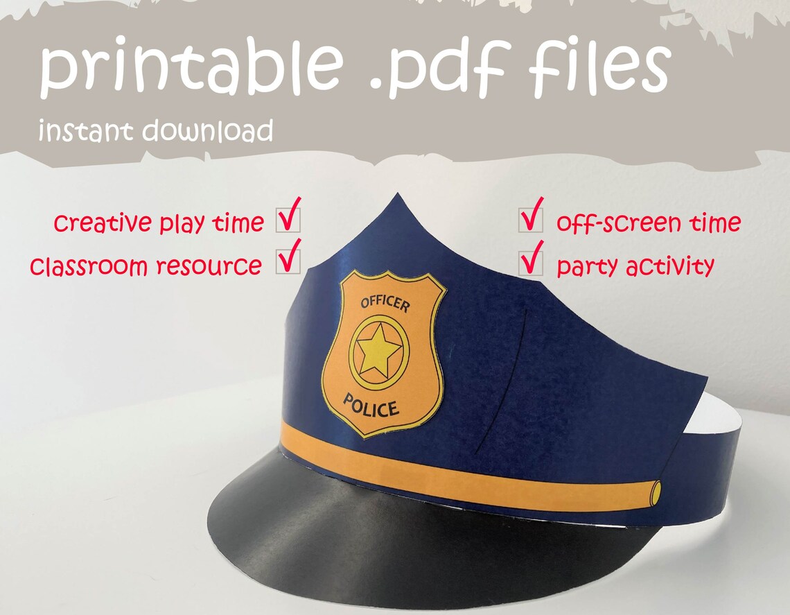 Printable Police Paper Cap Colored Fun Kids Craft Pdf Instant - Etsy