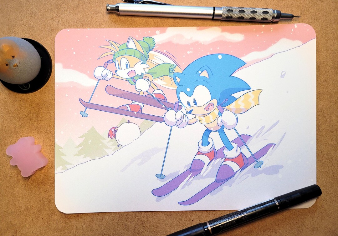 Sonic the Hedgehog A5 Art Print - 'ski With Friends' Sonic Tails and ...
