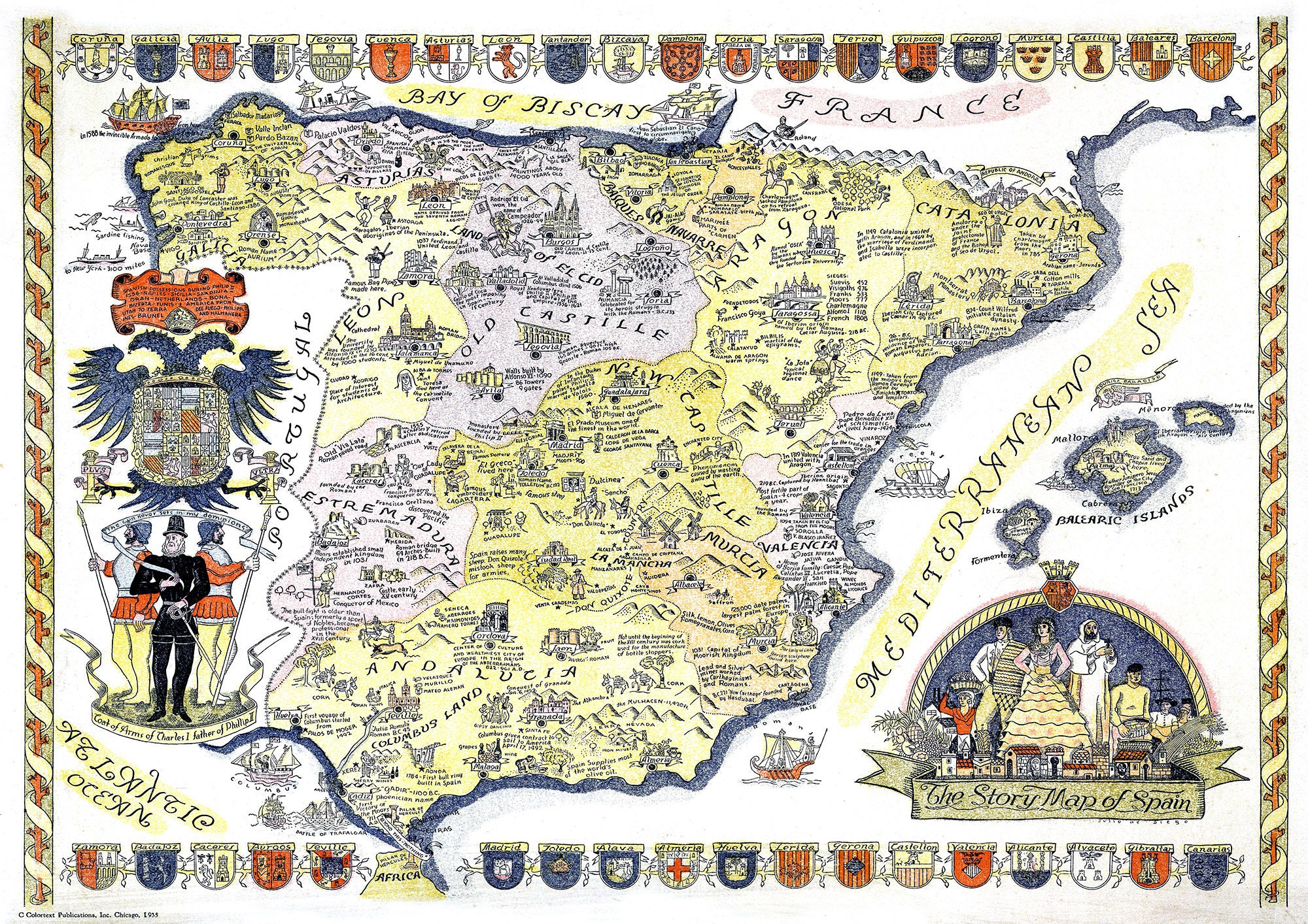 Spain 1935 Map Download - Large Map of Spain Wall Art Decor Vintage ...