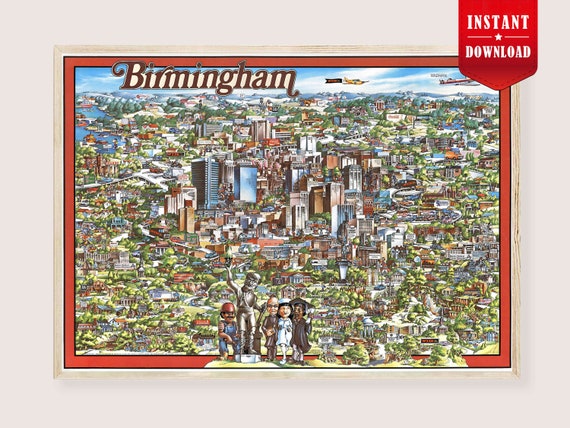 Birmingham Map Art Print Digital Old Birmingham State Poster - Etsy