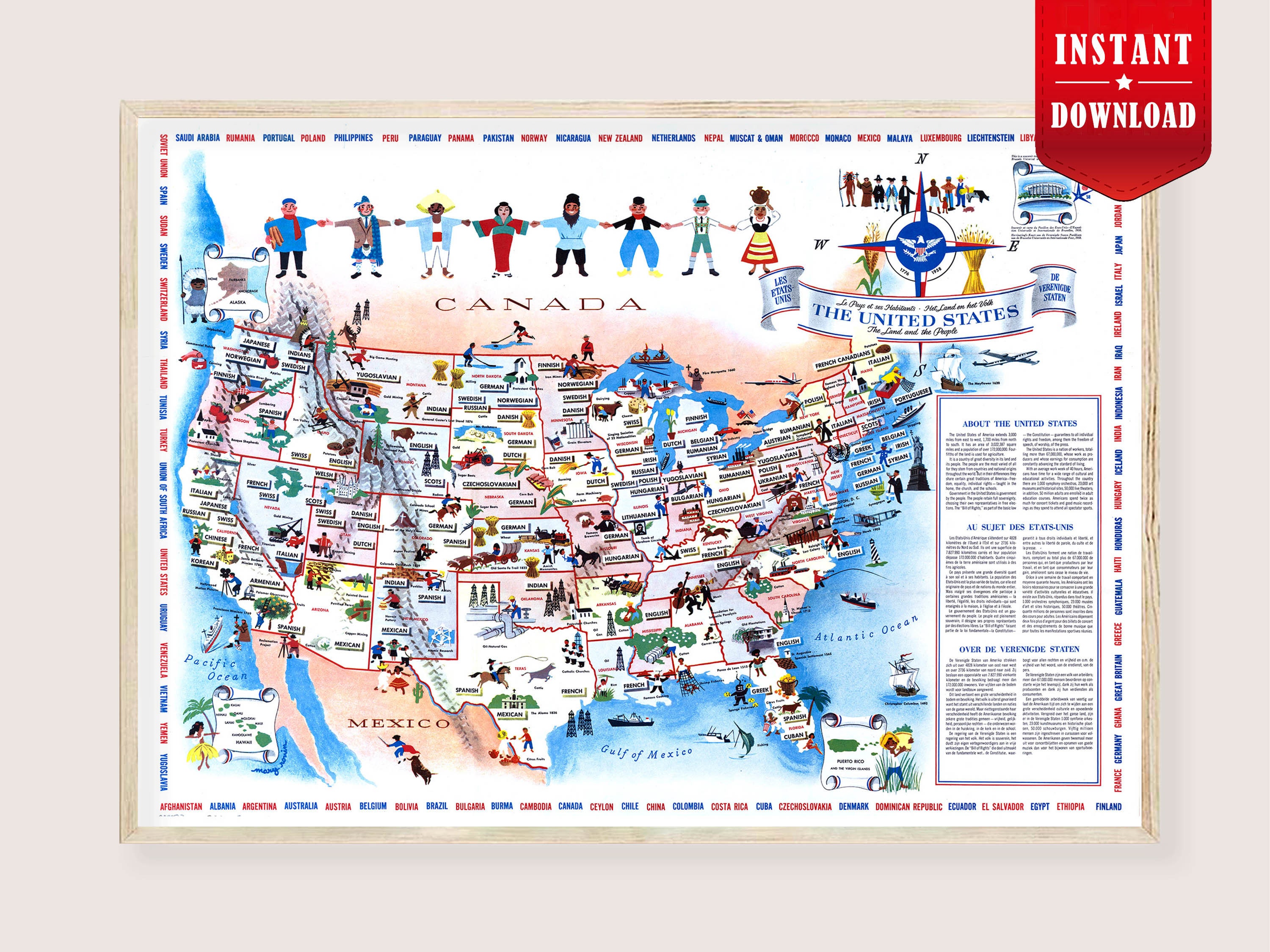 Educational Map United States Land People Printable - American Nations ...