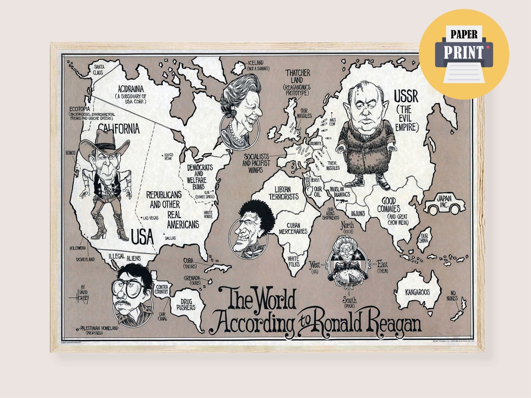 Funny World Map Ronald Reagan Poster Sale Retro Political Poster ...