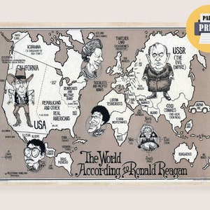 Funny World Map Ronald Reagan Poster Retro Political Poster Satirical ...