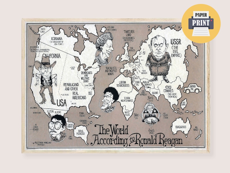 Funny World Map Ronald Reagan Poster Sale Retro Political Poster ...