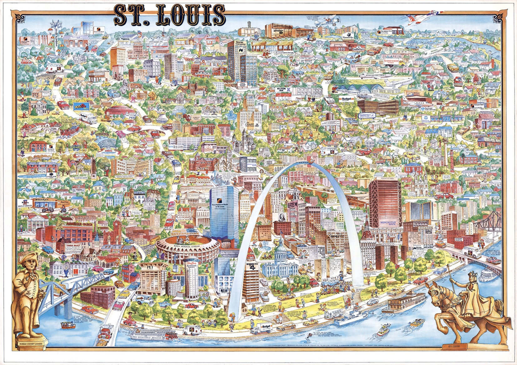 St Louis Map Art Print Digital Retro Map of St Louis City, Vintage St ...