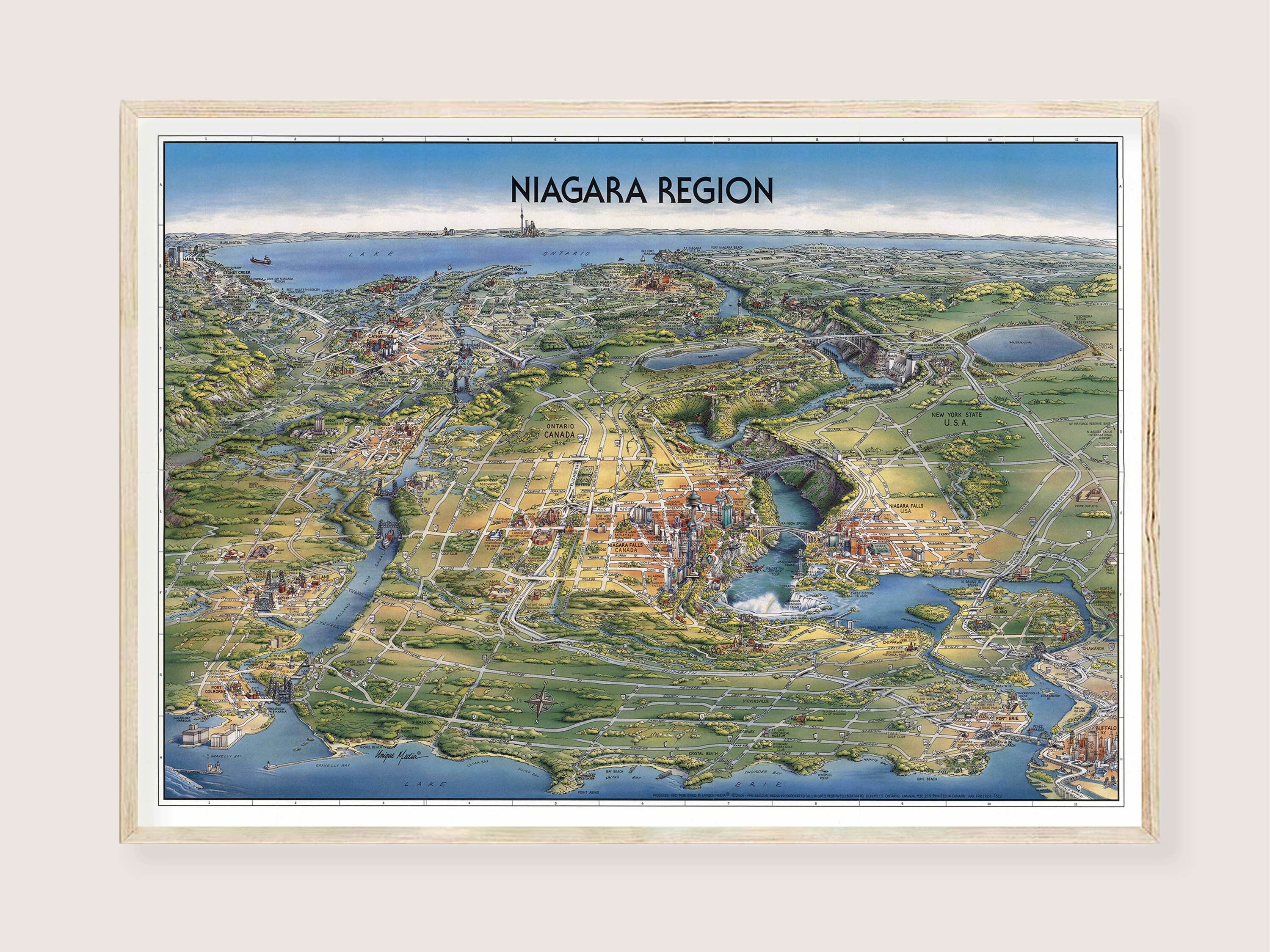 Niagara Falls Map Print Digital Niagara River Map Poster, Pictorial Map ...