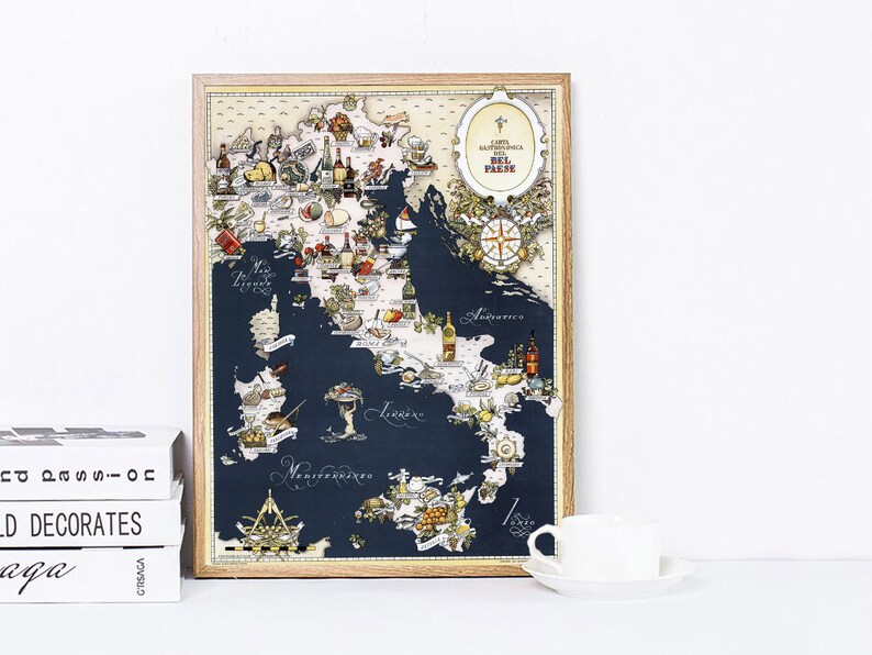 Italy Print Gastronomic Map Download - Old Italy Map Art Wine & Food ...