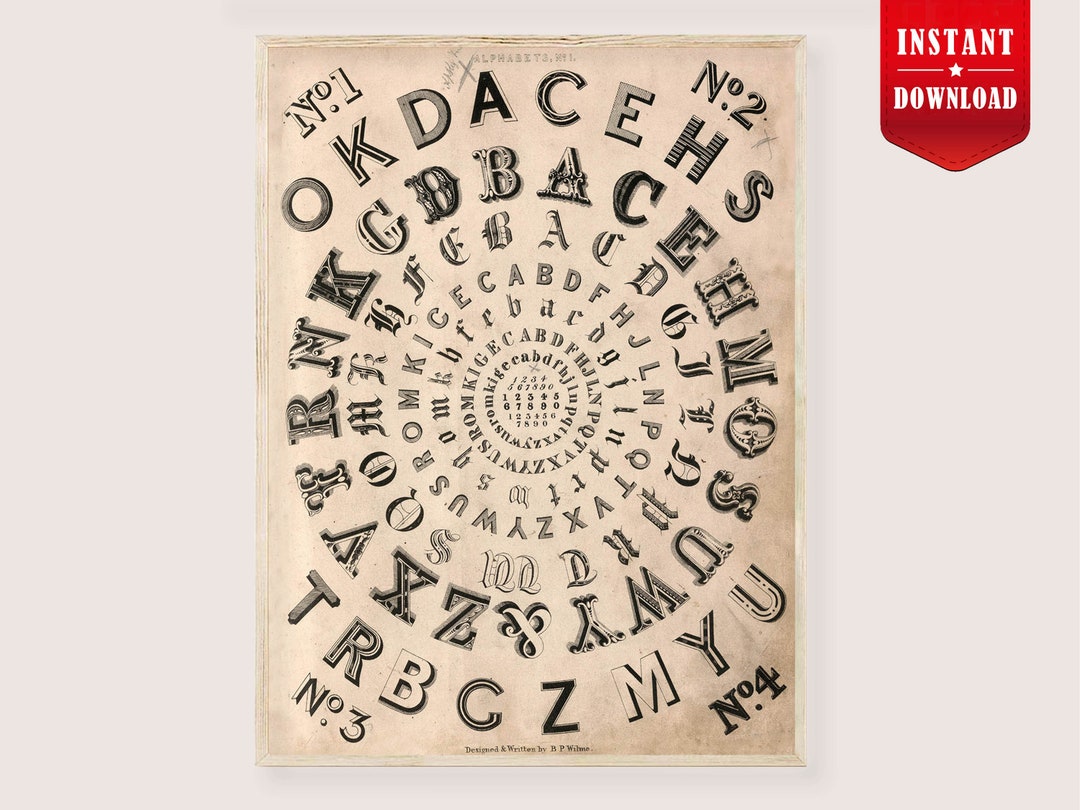 Vintage ABC Poster Print 1846 Printable Black & White Font Early ...
