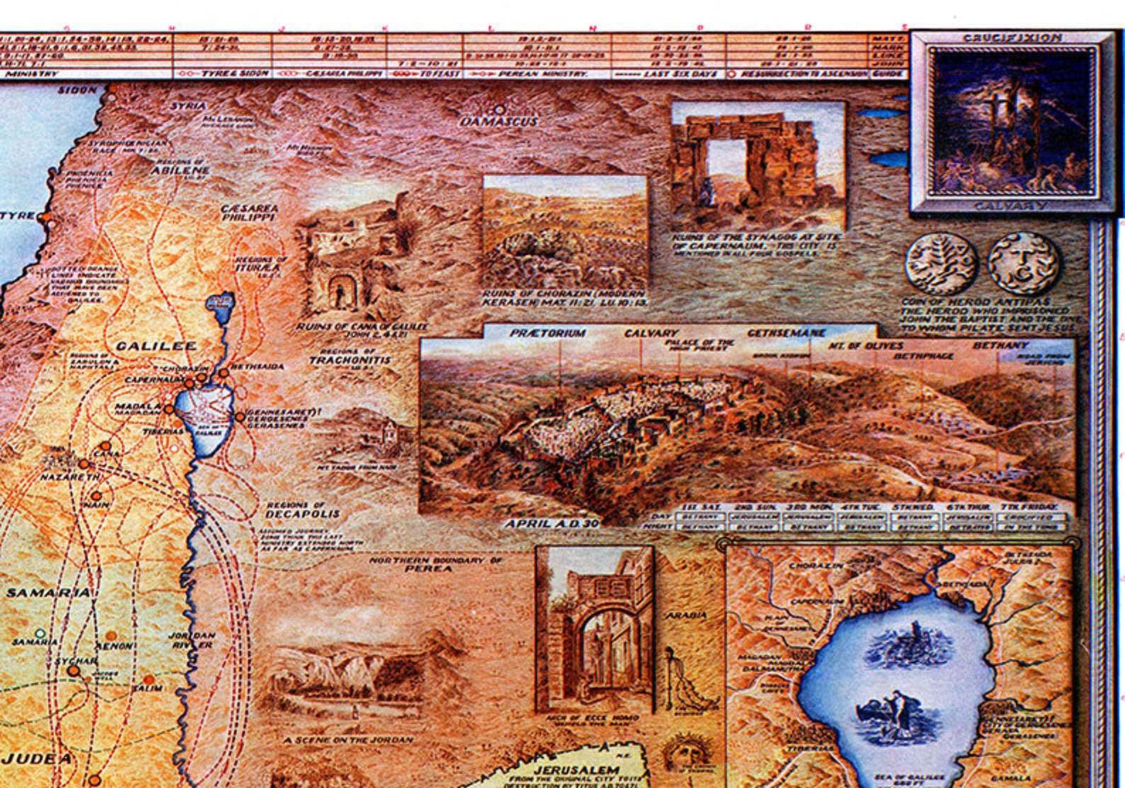 Palestine Map Holy Land Print Jesus Ministry Bible Map Jerusalem ...