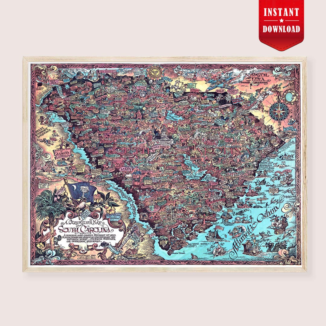 South Carolina Map Art Print Digital - South Carolina Map Print Funny ...