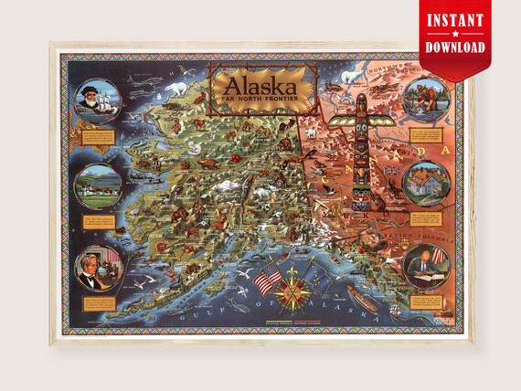 Old Map of Alaska Poster Digital Vintage Print Download - Etsy