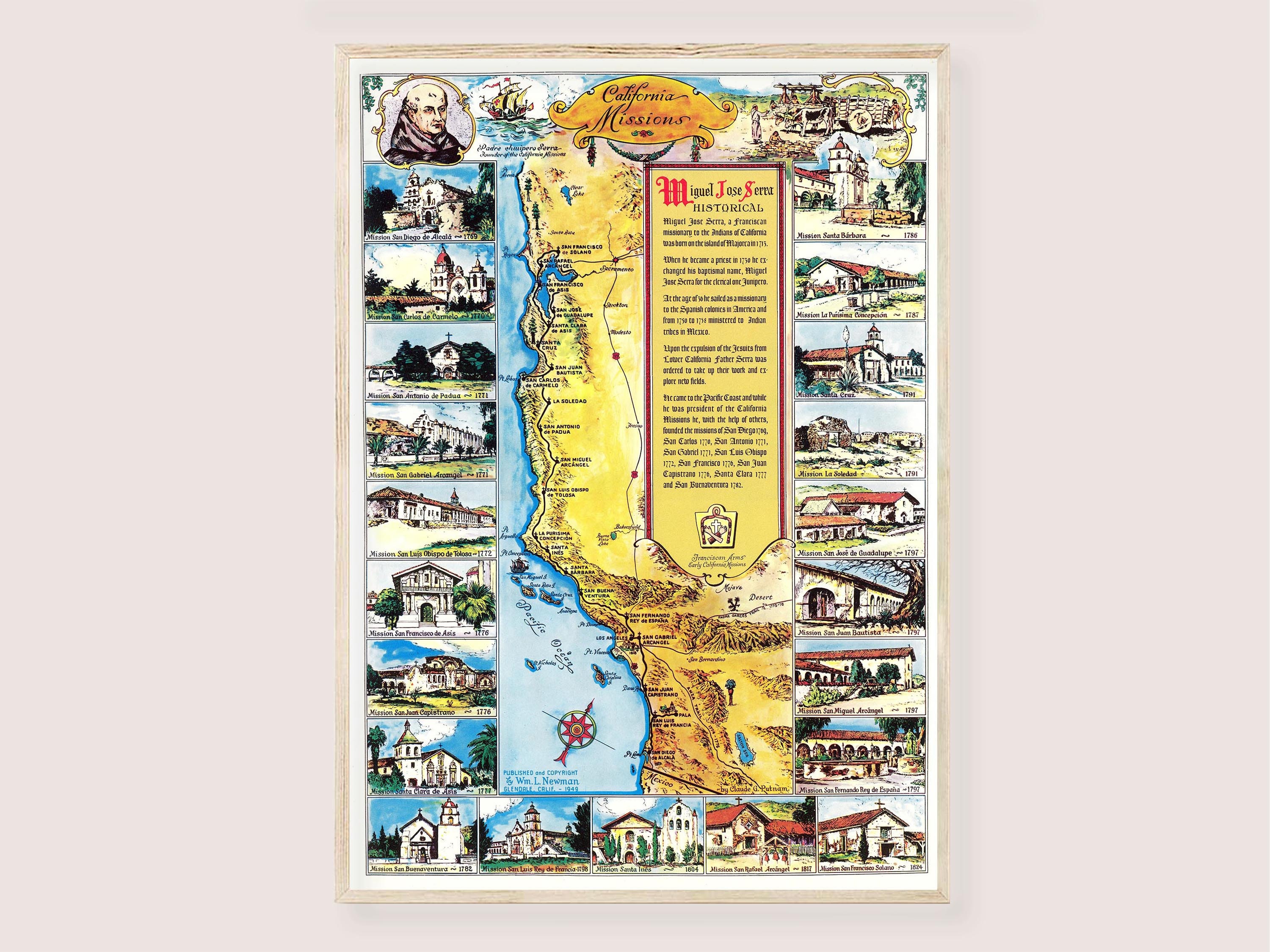 California Missions Map Download Pictorial Map California Missions Art ...