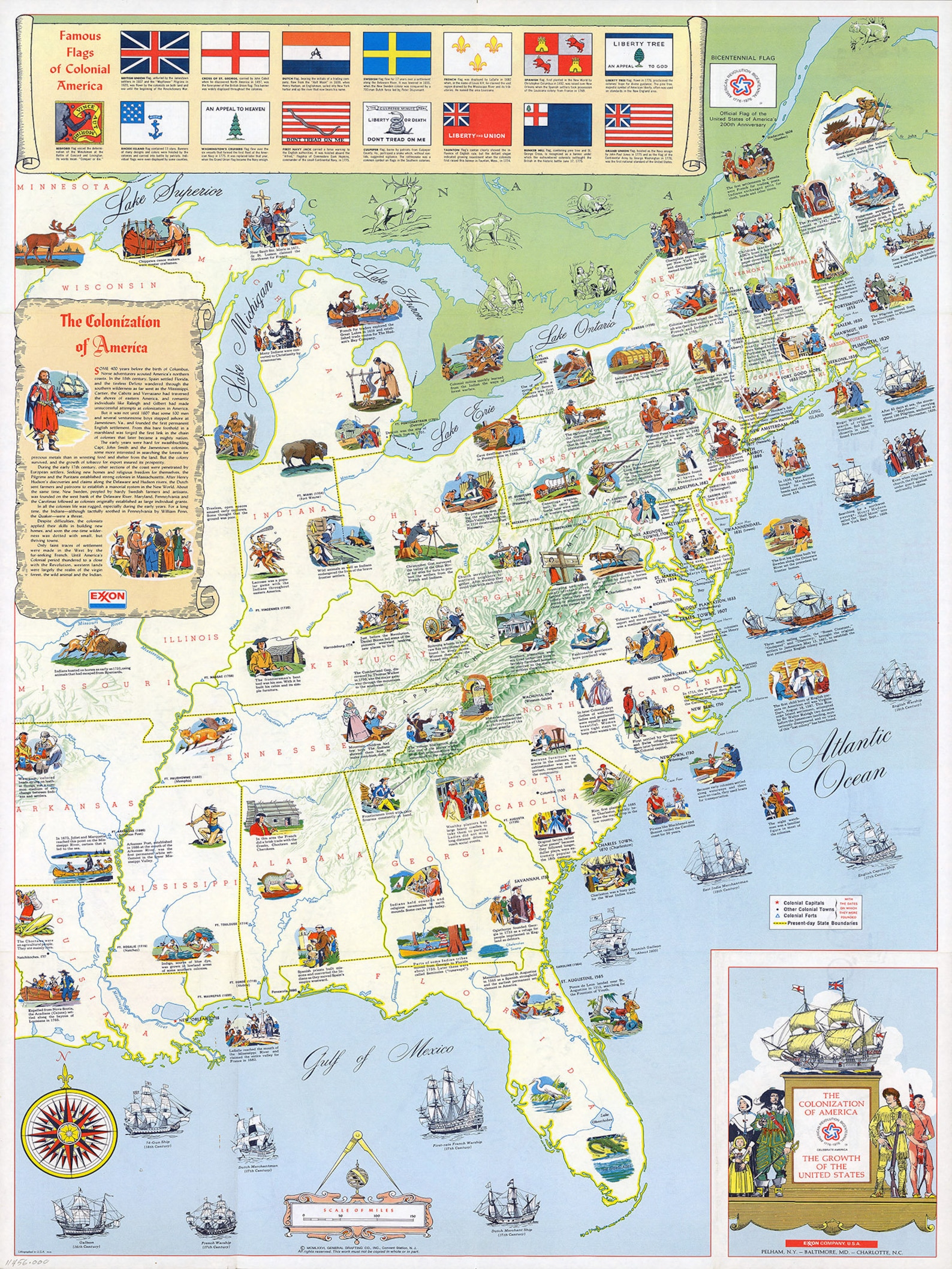 Colonial America Map Digital Art Print, Pictorial Map American Colonies ...