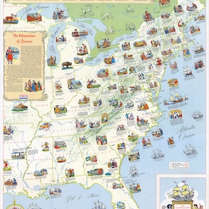 Colonial America Map Digital Art Print, Pictorial Map American Colonies ...