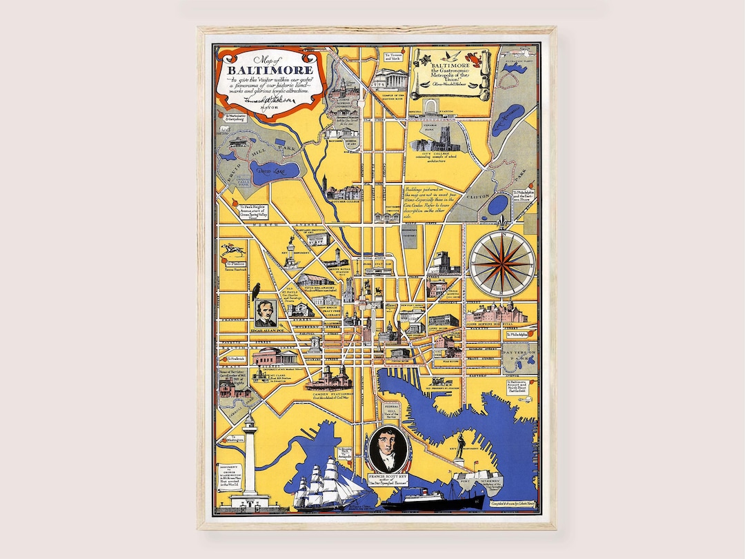 Old Map of Baltimore 1930 Poster Download - Historical Baltimore Map ...
