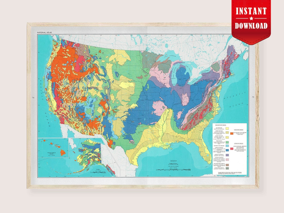 US Geologic Map Large Print Digital - Old Geology Map Science Poster ...
